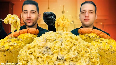 Asmr Mukbang Chicken Fettuccine Alfredo Pasta And Creamy Corn Cups Mr