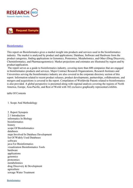 Global Bioinformatics Market Pdf Biotech And Biomedical Industry Industries
