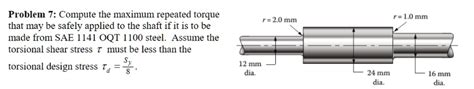 Solved Compute The Maximum Repeated Torque That May Be Safely Applied To The Shaft If It Is To