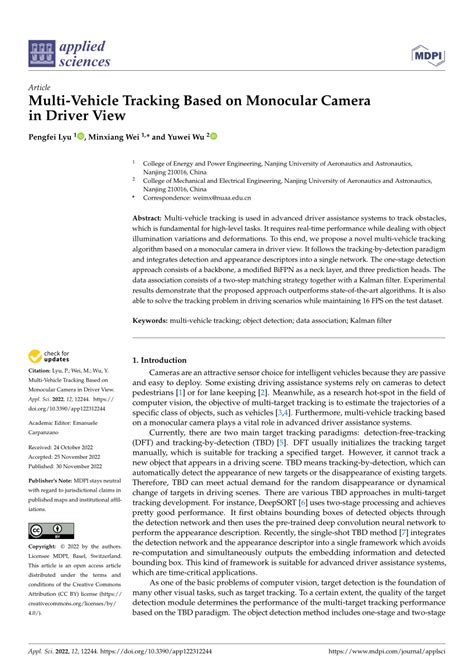 Pdf Multi Vehicle Tracking Based On Monocular Camera In Driver View