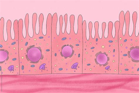 Picture Of Intestine Enterocytes With Microvilli And Organelles By