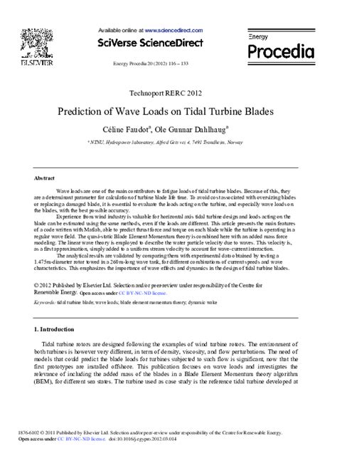 Pdf Prediction Of Wave Loads On Tidal Turbine Blades