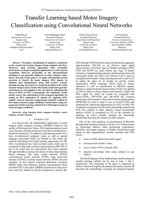 Pdf Transfer Learning Based Motor Imagery Classification Using Convolutional Neural Networks