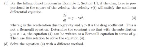 Solved C For The Falling Object Problem In Example Chegg