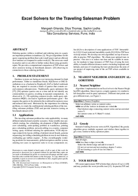 Pdf Excel Solvers For The Traveling Salesman Problem