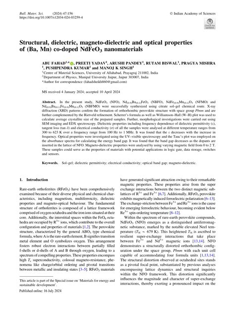 Pdf Structural Dielectric Magneto Dielectric And Optical Properties