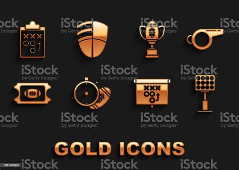 미국 축구 공과 스톱워치 휘파람 밝은 경기장 조명 기획 전략 개념 티켓 어워드 컵 축구 및 클럽 로고 템플릿 아이콘을 설정합니다 벡터 검은색에 대한 스톡 벡터 아트 및 기타