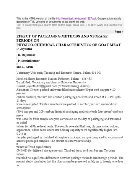 Effect Of Packaging Methods And Storage Periods On Physico Chemical