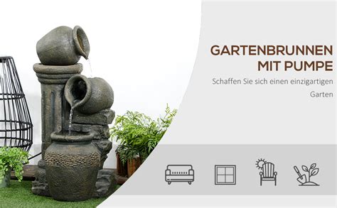 Outsunny Springbrunnen Gartenbrunnen Mit Einstellbarer Strömung Zierbrunnen Mit 3 Stufen