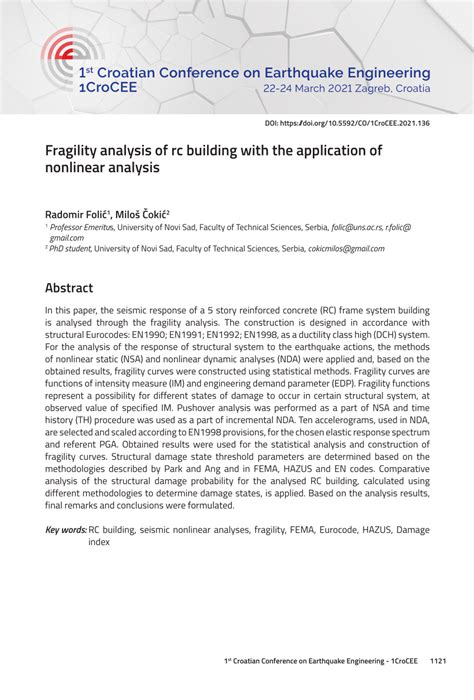 Pdf Fragility Analysis Of Rc Building With The Application Of Nonlinear Analysis