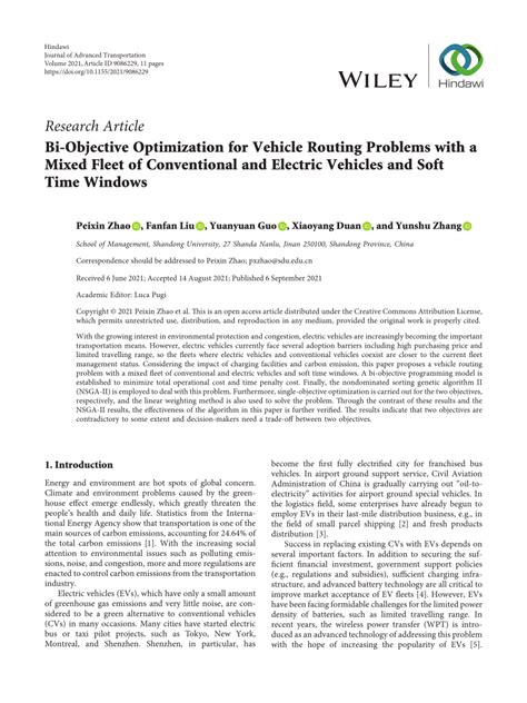 Pdf Bi Objective Optimization For Vehicle Routing Problems With A Mixed Fleet Of Conventional