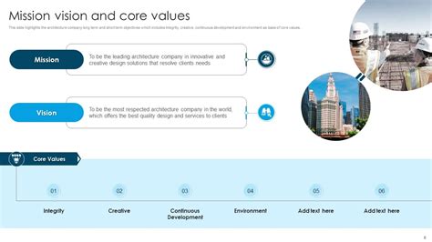Global Design And Architecture Firm Mission Vision And Core Values Ppt