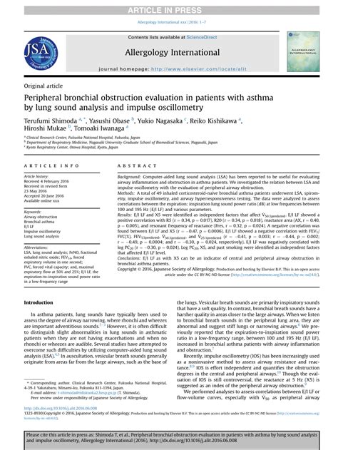 Pdf Peripheral Bronchial Obstruction Evaluation In Patients With Asthma By Lung Sound Analysis
