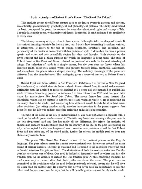 Stylistic Analysis Road Not Taken Download Free Pdf Poetry Narration Stylistic Analysis Road Not Taken Download Free Pdf Poetry Narration