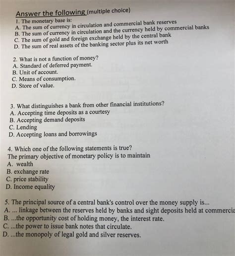 Solved Answer The Following Multiple Choice 1 The