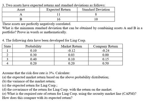 Solved A 8 3 Two Assets Have Expected Returns And Standard