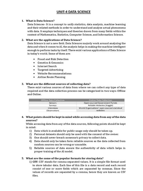 Unit4datasciencenotes Pdf Comma Separated Values Data Science