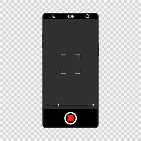 현실적인 스마트폰의 카메라 화면 인터페이스 모바일 비디오 및 사진 응용 프로그램 디자인 검은색 전화기의 카메라 뷰파인더 사진 스냅샷 표시 초점 및 확대축소