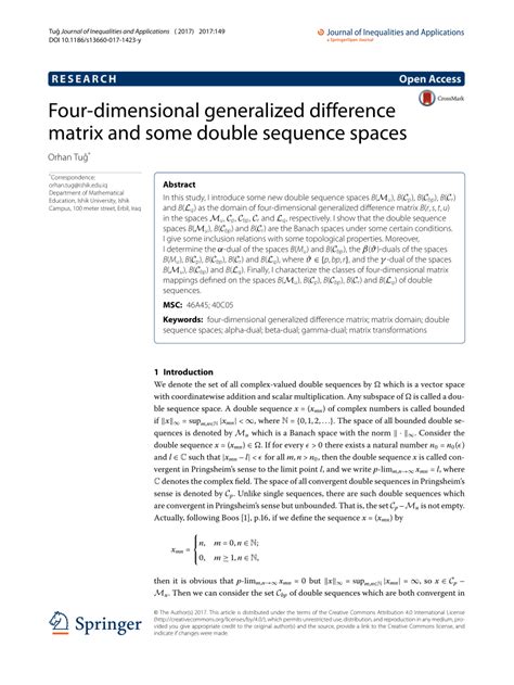 Pdf Four Dimensional Generalized Difference Matrix And Some Double Sequence Spaces