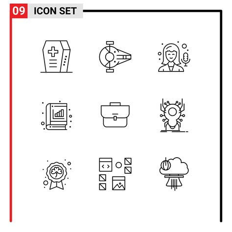 Pictogram Set Of 9 Simple Outlines Of Case Stat Female Graph Analytic