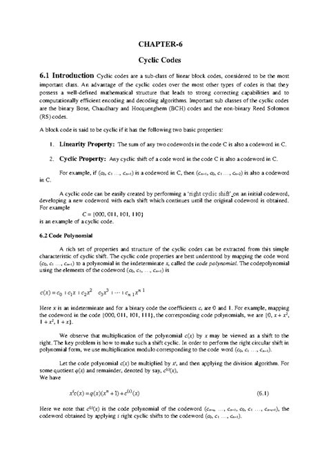 Cyclic Codes Lecture Notes 8 9 Chapter Cyclic Codes 6 Introduction Cyclic Codes Are A Sub