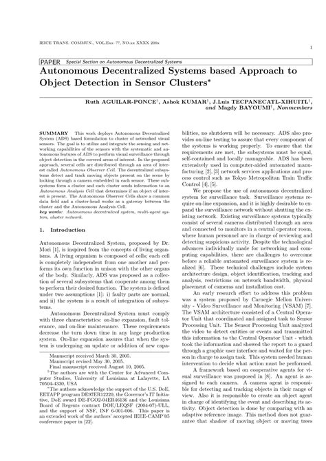 Pdf Autonomous Decentralized Systems Based Approach To Object Detection In Sensor Clusters