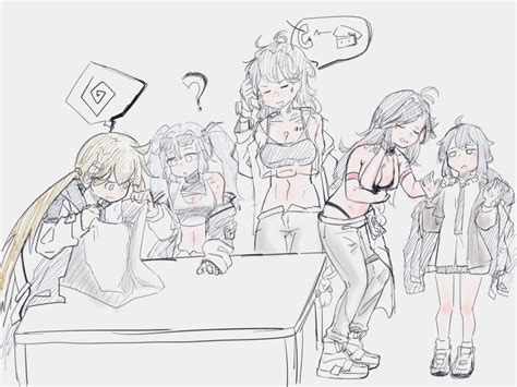Safebooru 5girls Ahoge Black Gloves Bra Brown Jacket Character