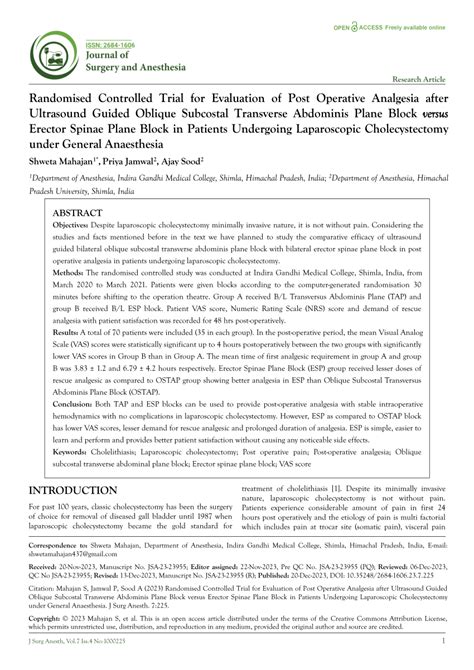 Pdf Randomised Controlled Trial For Evaluation Of Post Operative Analgesia After Ultrasound