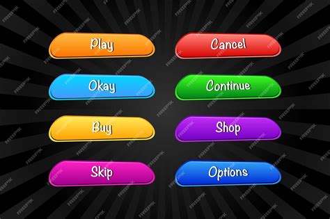 게임 및 앱용 큰 버튼 세트 Glass 게임 Ui 키트 게임 Ui 버튼 세트 게임 버튼 디자인 프리미엄 벡터
