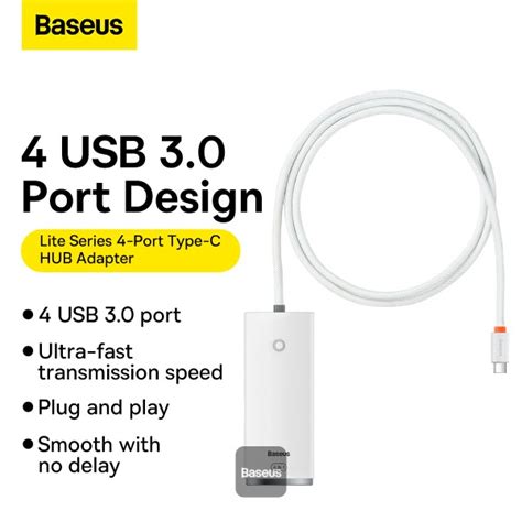 Baseus Lite Series Port Type C Hub Adapter Type C To Usb White Baseus