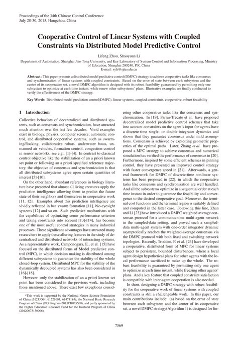 Pdf Cooperative Control Of Linear Systems With Coupled Constraints Via Distributed Model
