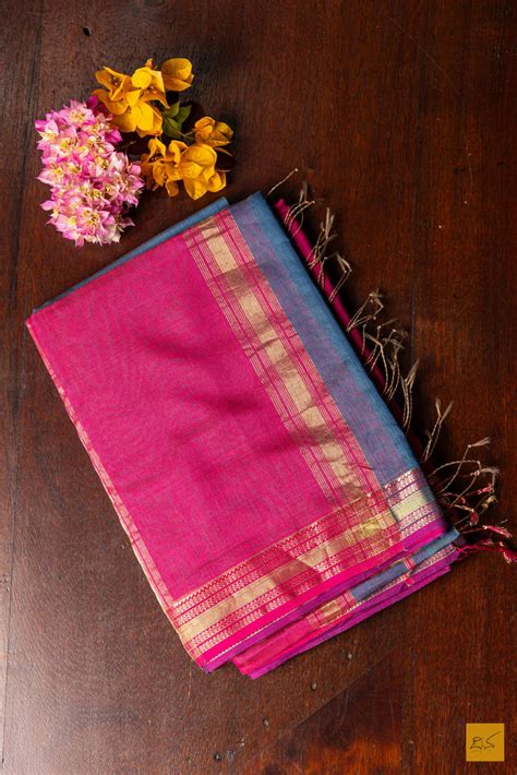 Devika Grey Pink Maheshwari Silk Cotton Handwoven Saree Discoverdiva