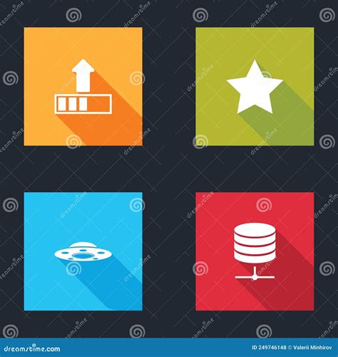 Set Loading Star Ufo Flying Spaceship And Server Data Web Hosting