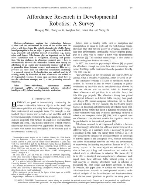 Affordance Research In Developmental Robotics A Survey Pdf Robotics Perception