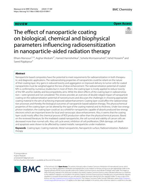 Pdf The Effect Of Nanoparticle Coating On Biological Chemical And Biophysical Parameters