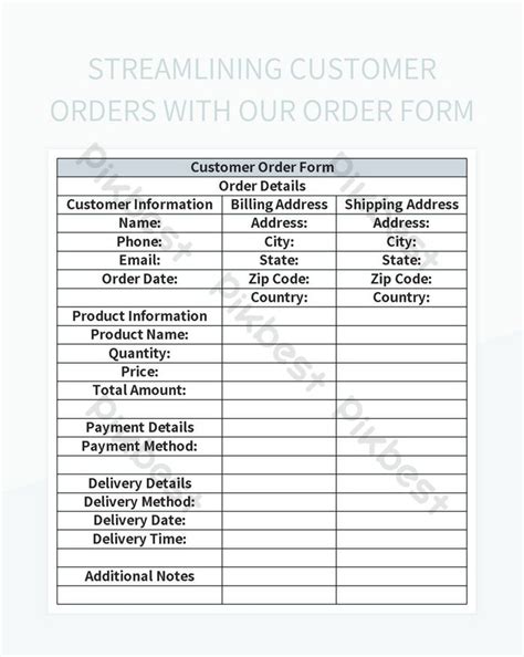 Streamlining Customer Orders With Our Order Form Excel Template Free