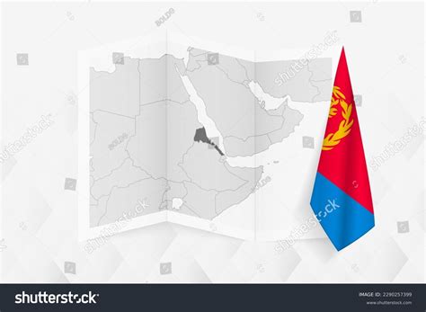 Grayscale Map Eritrea Hanging Eritrean Flag Stock Vector Royalty Free Shutterstock