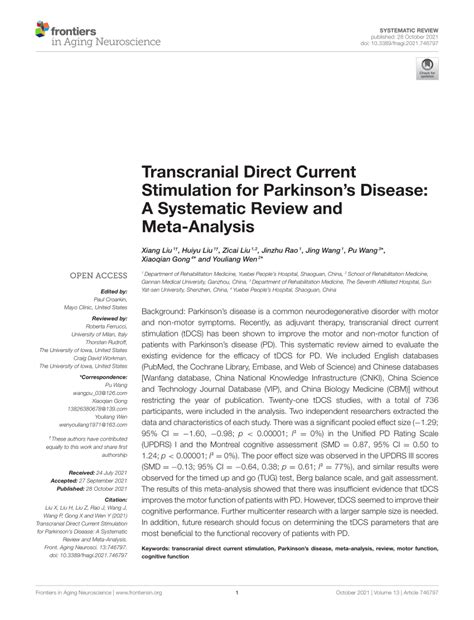 Pdf Transcranial Direct Current Stimulation For Parkinsons Disease A Systematic Review And