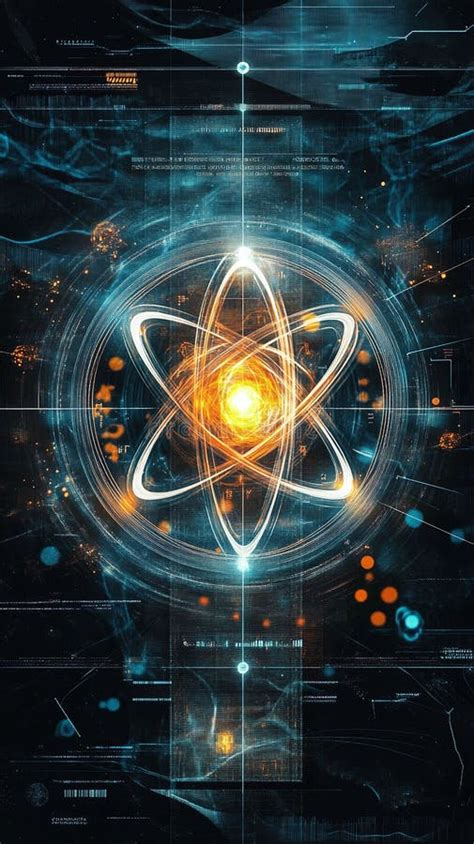 Retro Science Exhibition Poster With A Glowing Atom And Futuristic Fonts Stock Illustration