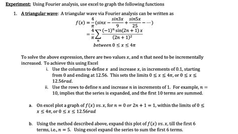 Solved Experiment Using Fourier Analysis Use Excel To Chegg Com