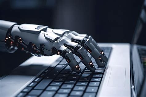 Premium Ai Image Robotic Hand Ai Typing On Laptop Keyboard Digital Technologies Of Future