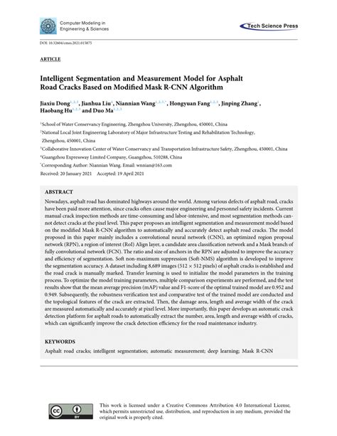 Pdf Intelligent Segmentation And Measurement Model For Asphalt Road Cracks Based On Modified