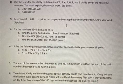 Solved Use The Tests For Divisibility To Determine If 2 3 4 5 6