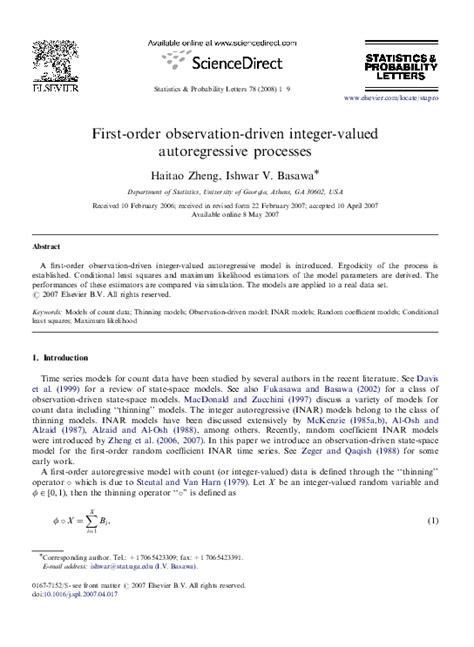 Pdf First Order Observation Driven Integer Valued Autoregressive Processes