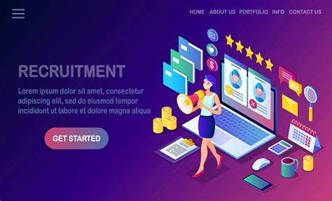 모집 등대 컴퓨터 노트북 Pc 이력서 폴더 메가폰 불혼 라우드 스피커를 가진 여성 인사 관리자인 인사 담당자 직원 채용 면접