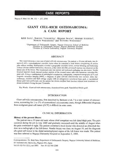 Pdf Giant Cell Rich Osteosarcoma A Case Report · Giant Cell Richosteosarcoma In The Following