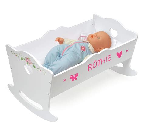 White Rose Doll Cradle With Bedding And Free Personalization Kit For 18