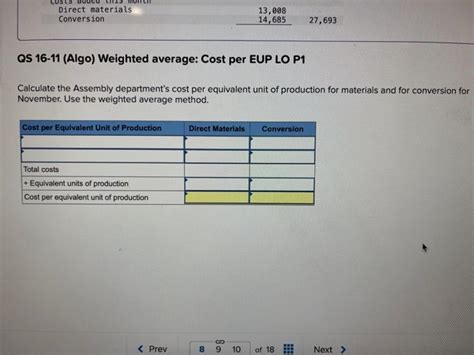 solved qs 16 11 algo weighted average cost per eup