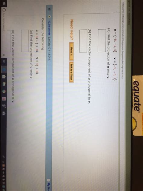 solved equate a find the projection of u onto v b find