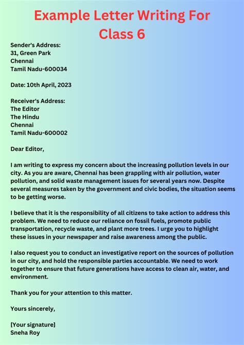 Letter Writing For Class 6 Format Topics Examples Cbse Sample Papers